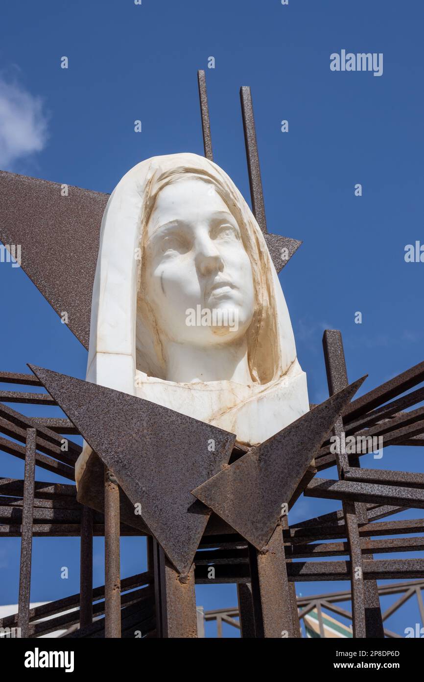 Temporary Saint Anna (Santa Ana) statue with a white portrait. Bright ...