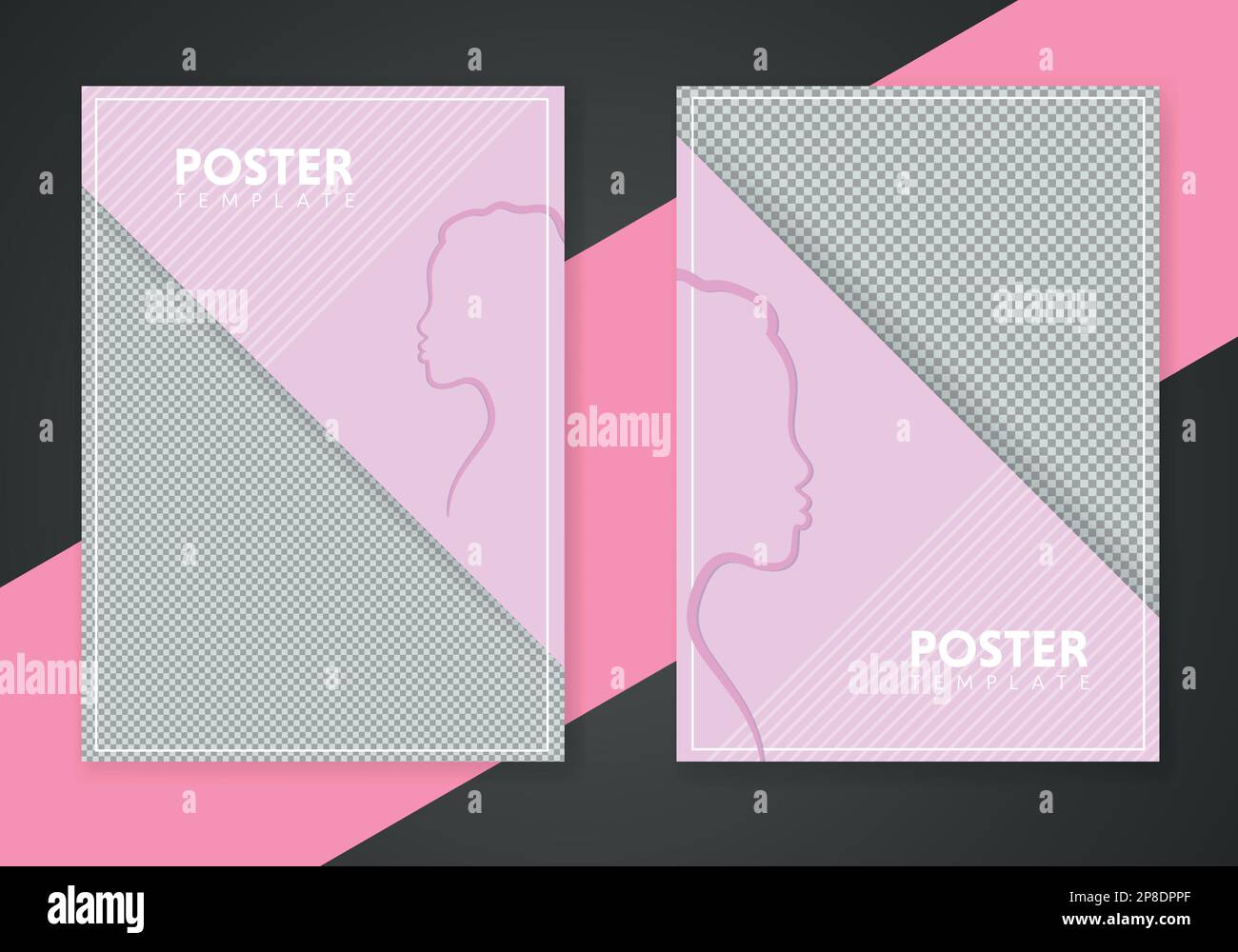 Women's Day poster with silhouette women's faces, illustration. Females ...