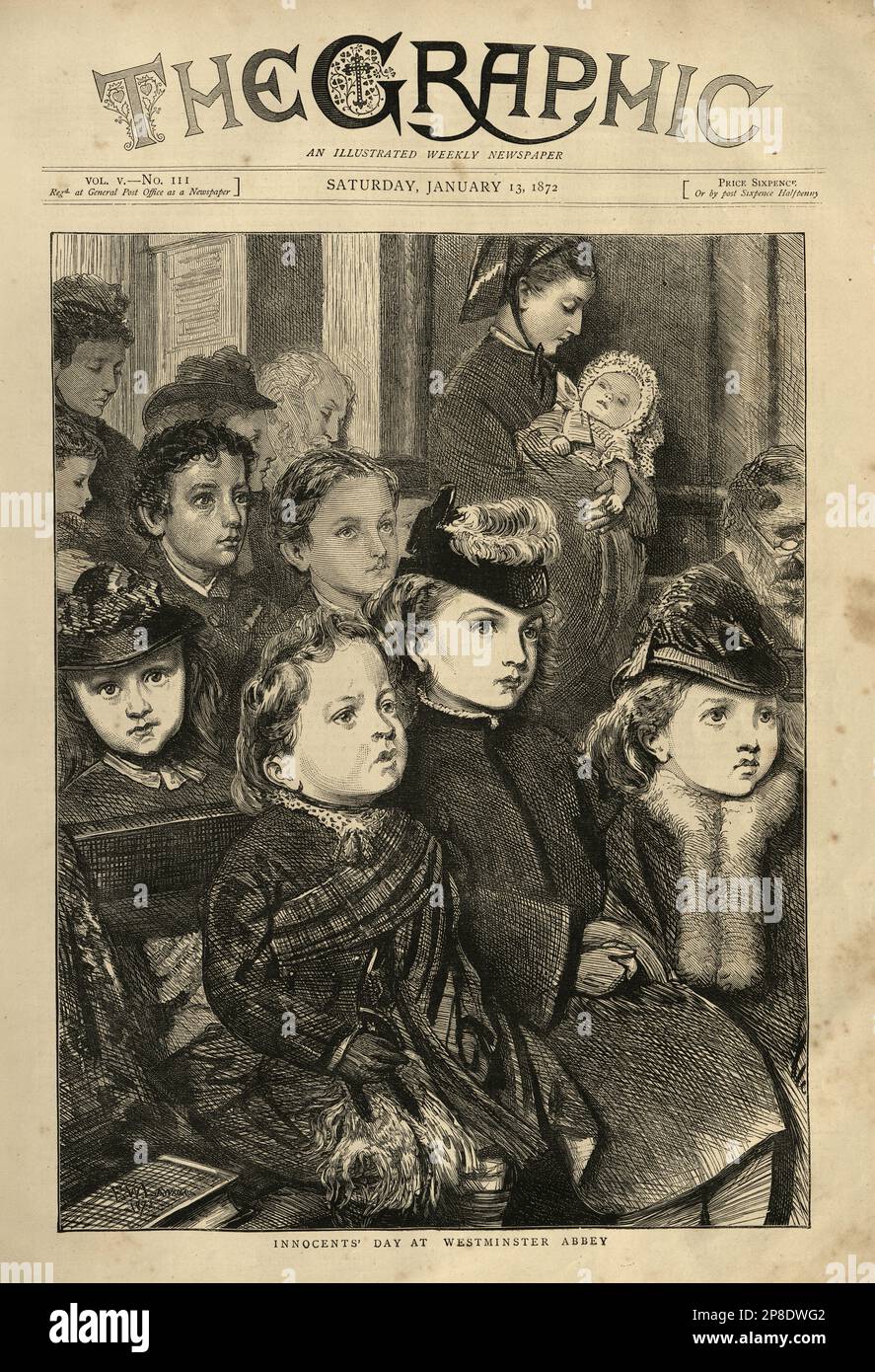 Victorian news paper front page, Innocents day at Westminster Abbey ...