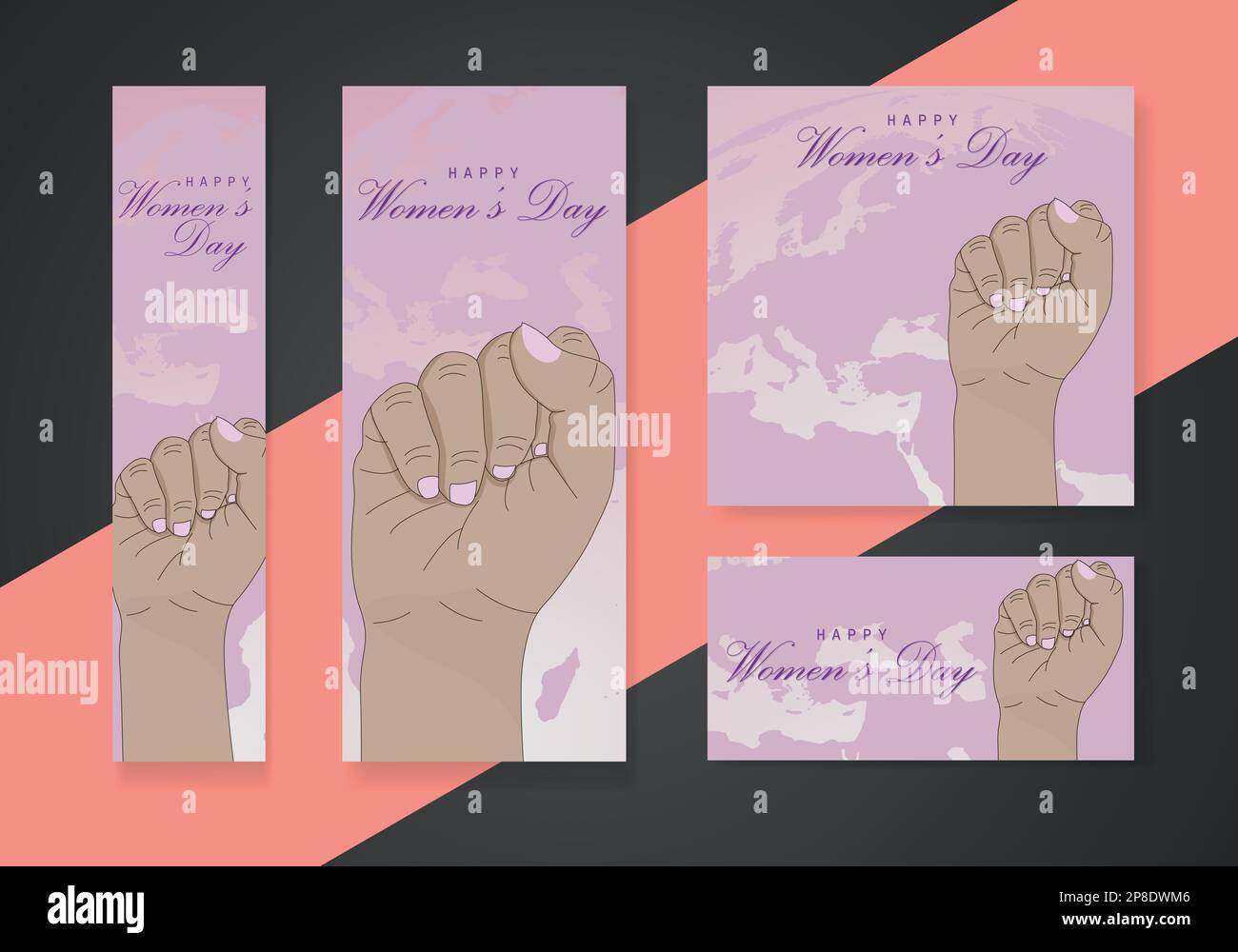 International woman day diversity raised fist strong girl power concept ...