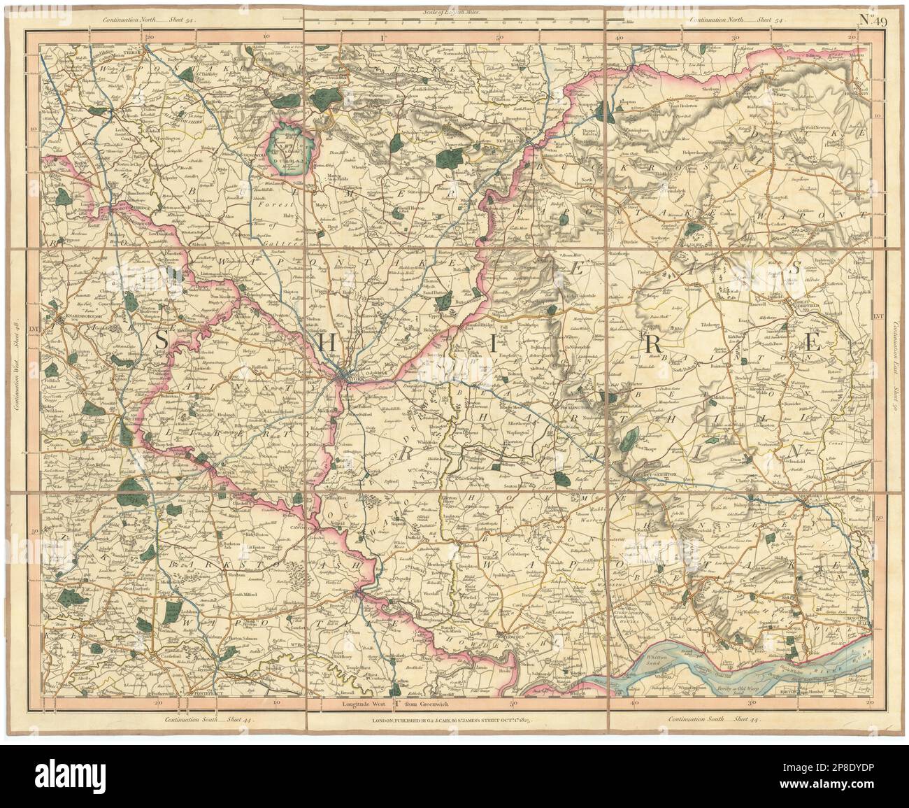THE YORKSHIRE WOLDS. York & Ainsty Liberty. CARY 1832 antique map chart ...