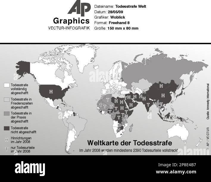 GRA10 GRAFIK TODESSTRAFE WELT - Weltkarte mit Einfaerbung der Laender ...