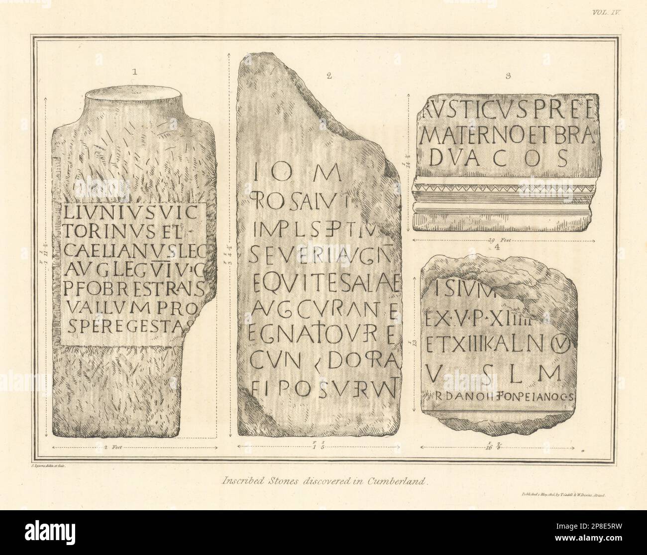 Inscribed Roman stones discovered in Cumberland. Cumbria 1816 old print ...