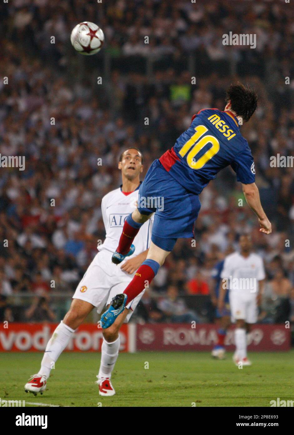 Barcelona's Lionel Messi scores on a header his side second goal ...