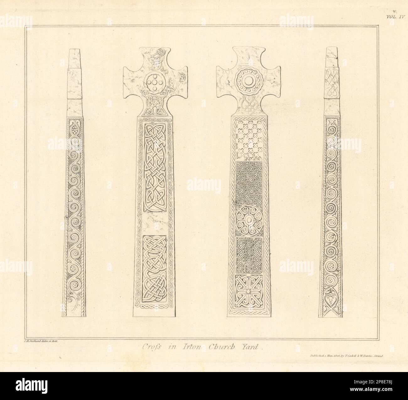 Cross in St. Paul's church, Irton, Cumbria 1816 old antique print ...