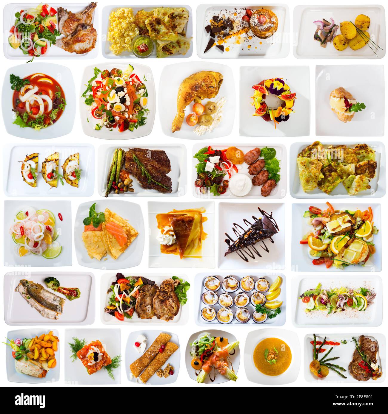 Collage of meals on rectangular plates Stock Photo - Alamy