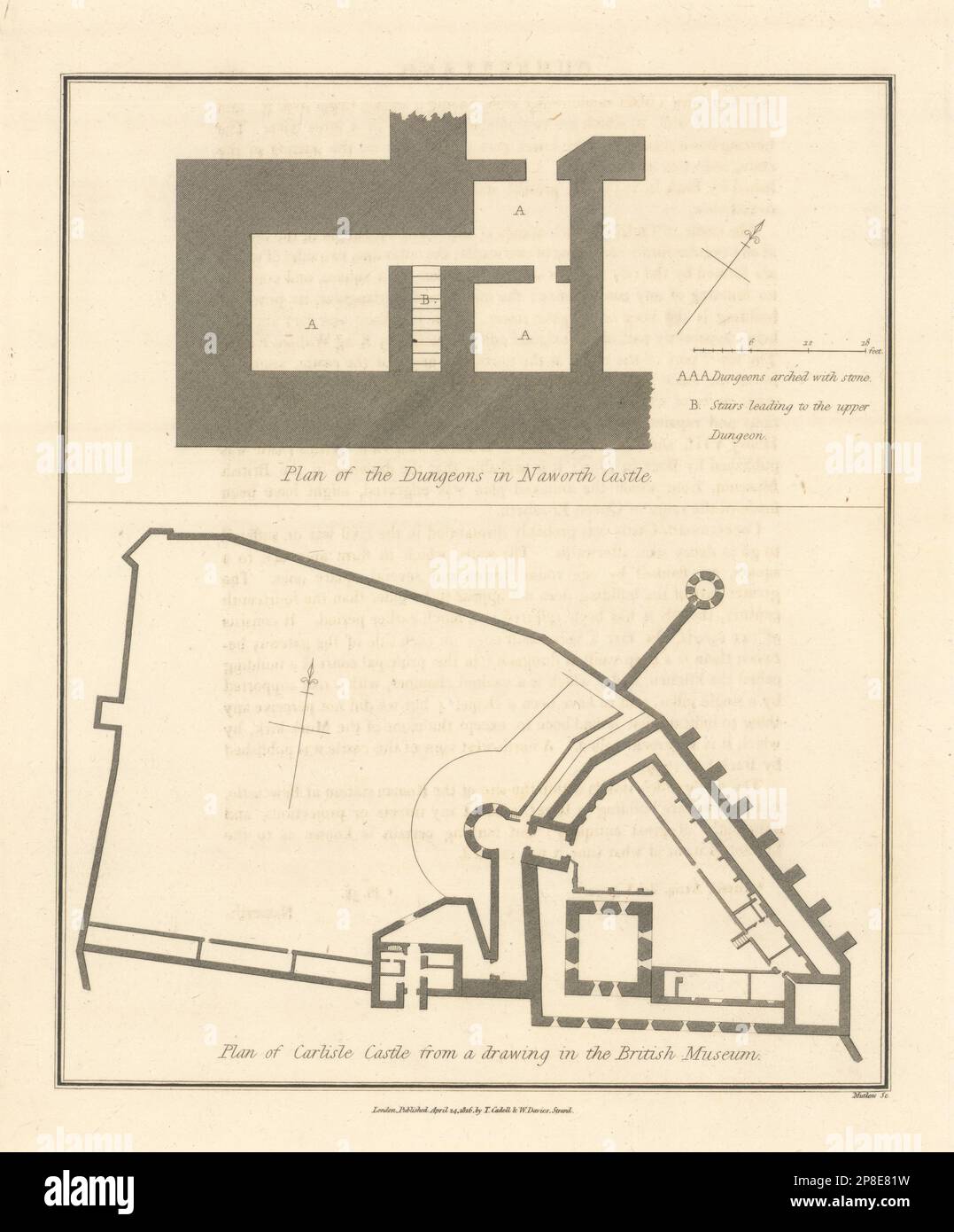 Plan of Carlisle Castle & plan of the dungeons in Naworth Castle 1816 ...