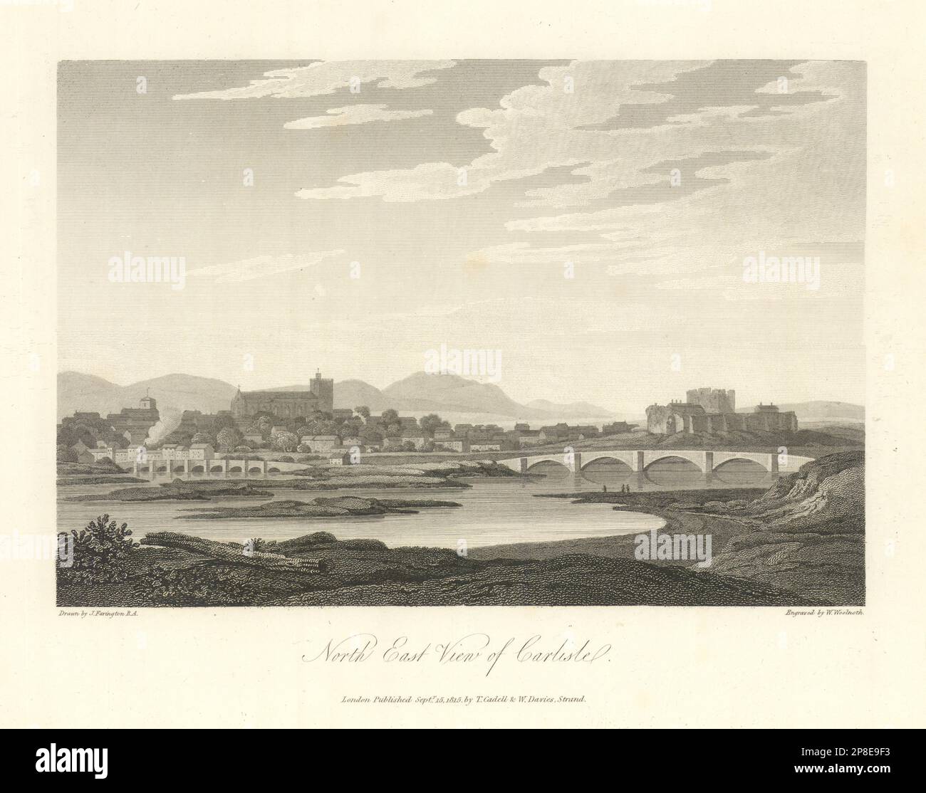 North-east view of Carlisle by Joseph Farington. Cumbria 1816 old print ...