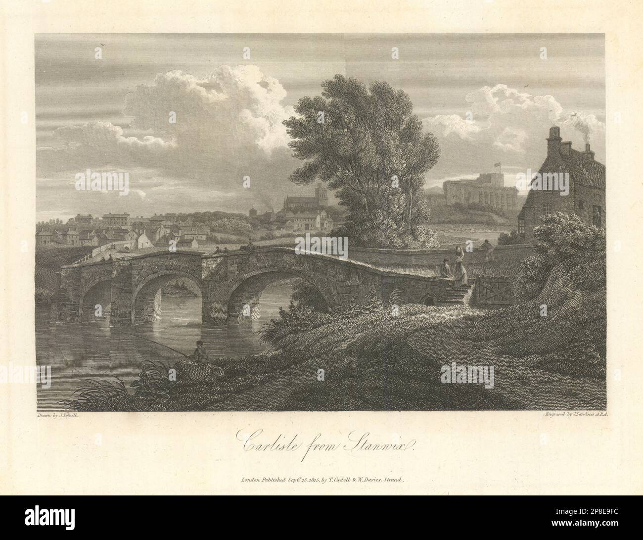 View of Carlisle from Stanwix. Old Eden Bridge. Cumbria 1816 antique ...