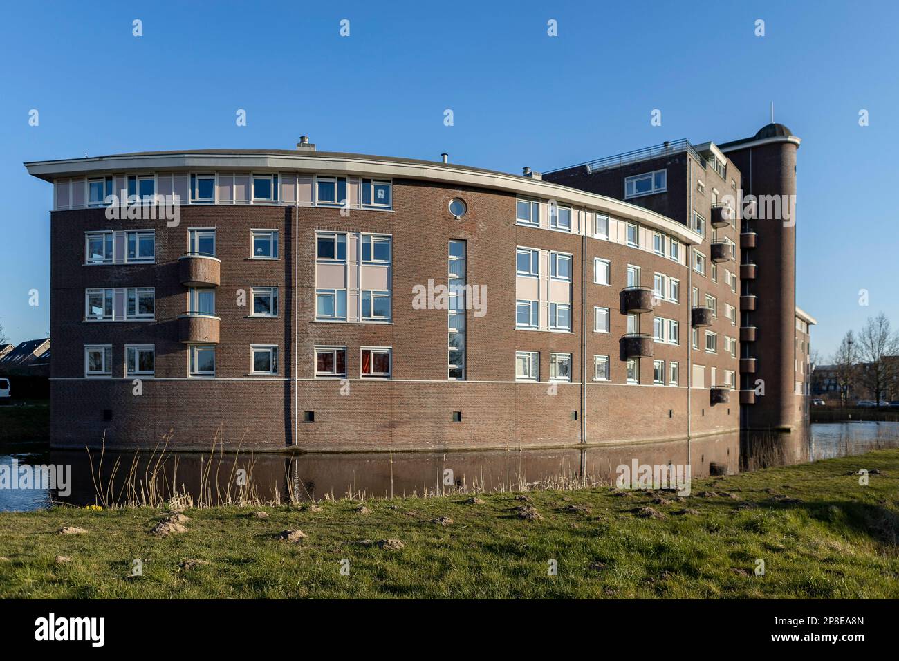 A high-rise office building with a modern architectural design ...