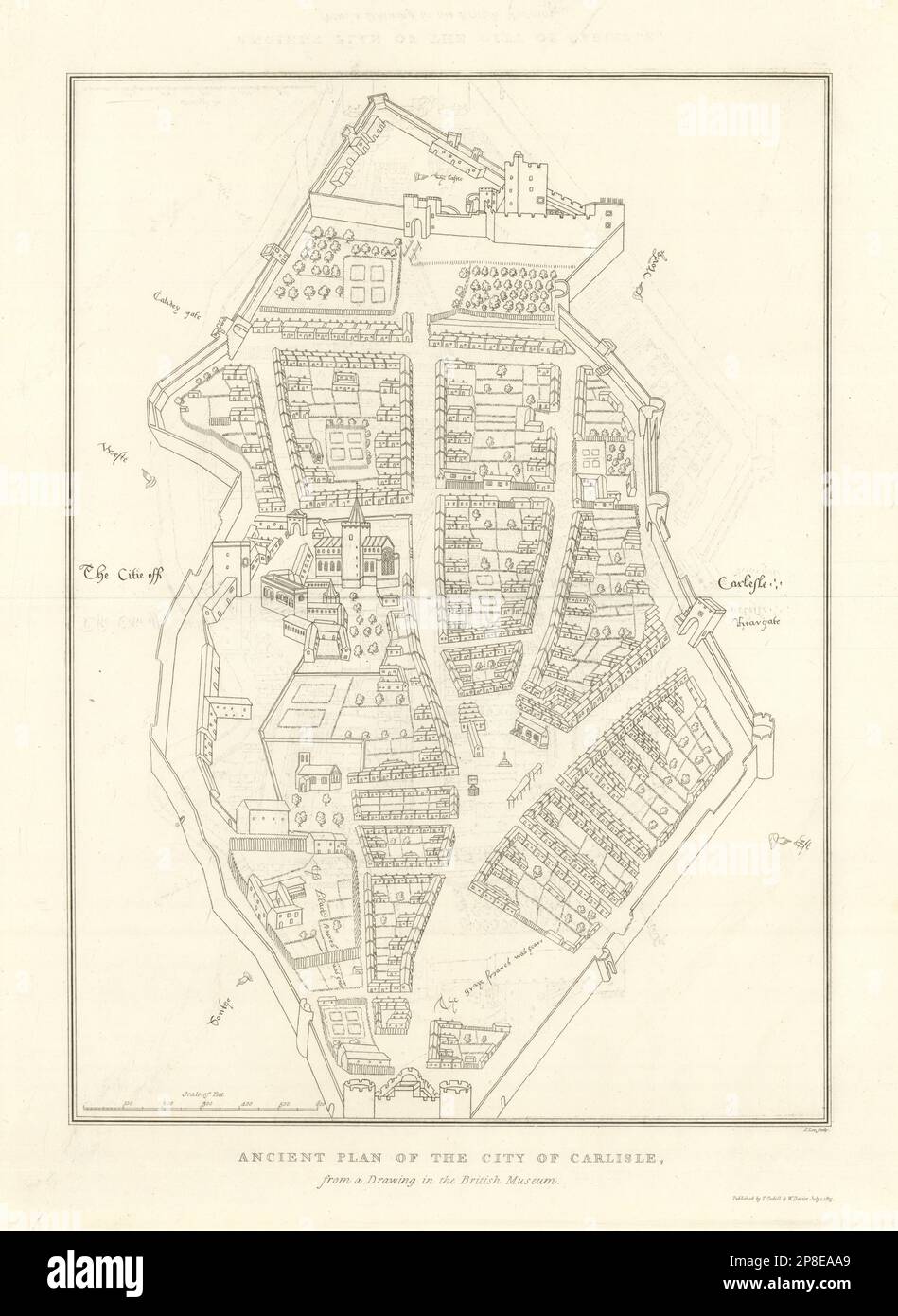 Ancient Plan of the City of Carlisle, Cumbria. LYSONS 1816 old antique ...