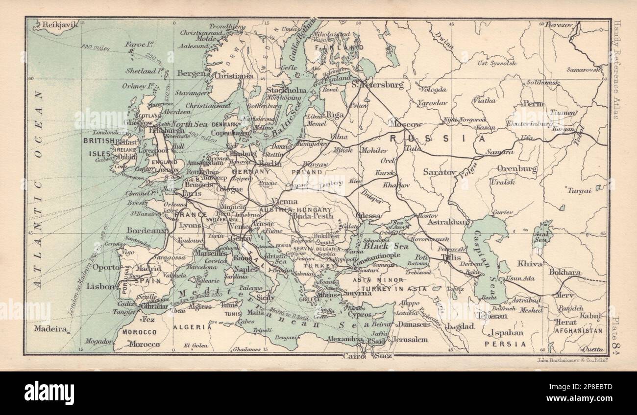 Europe major railways. BARTHOLOMEW 1898 old antique vintage map plan ...