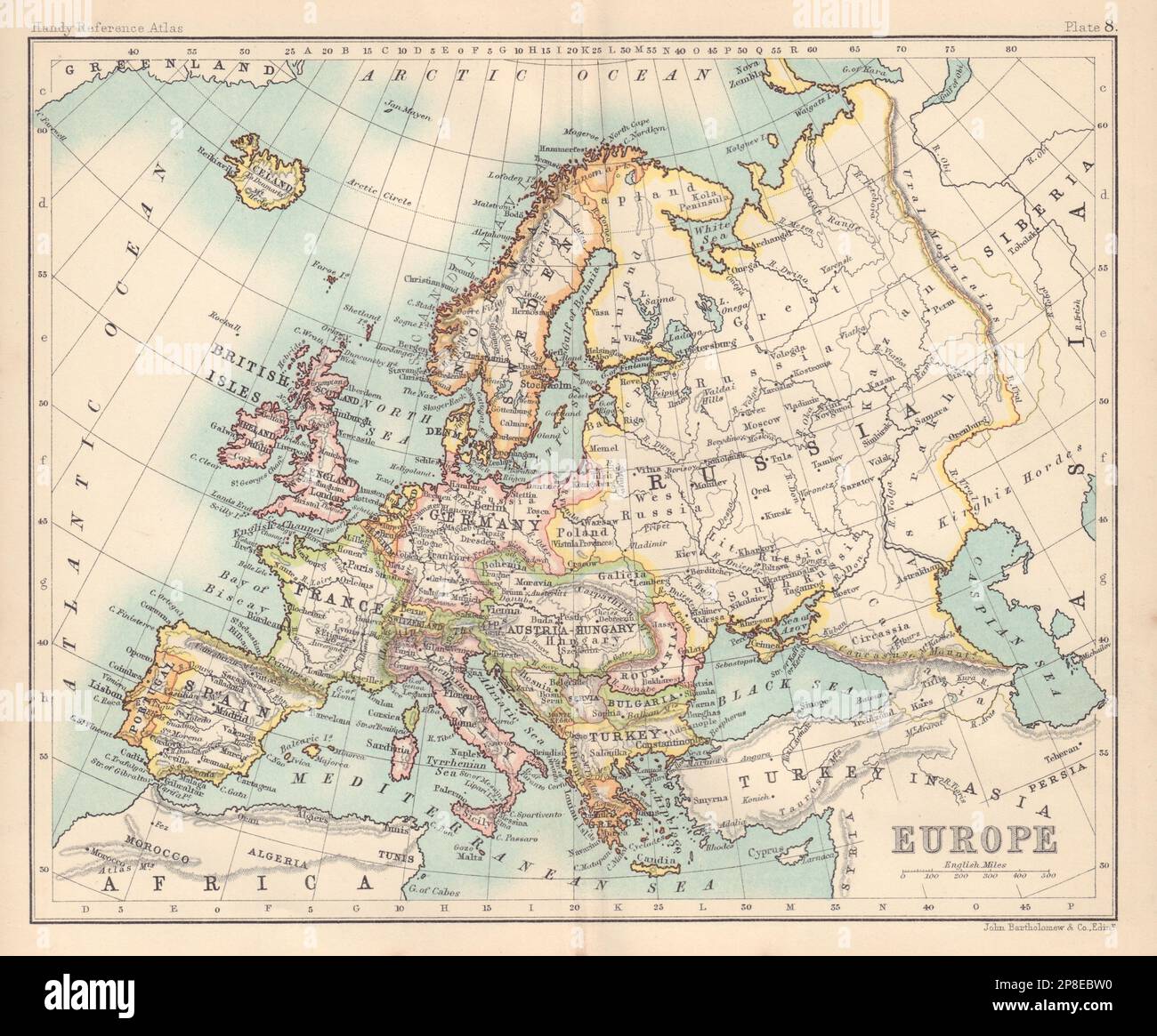 Europe. Austria-Hungary &c. BARTHOLOMEW 1898 old antique map plan chart ...