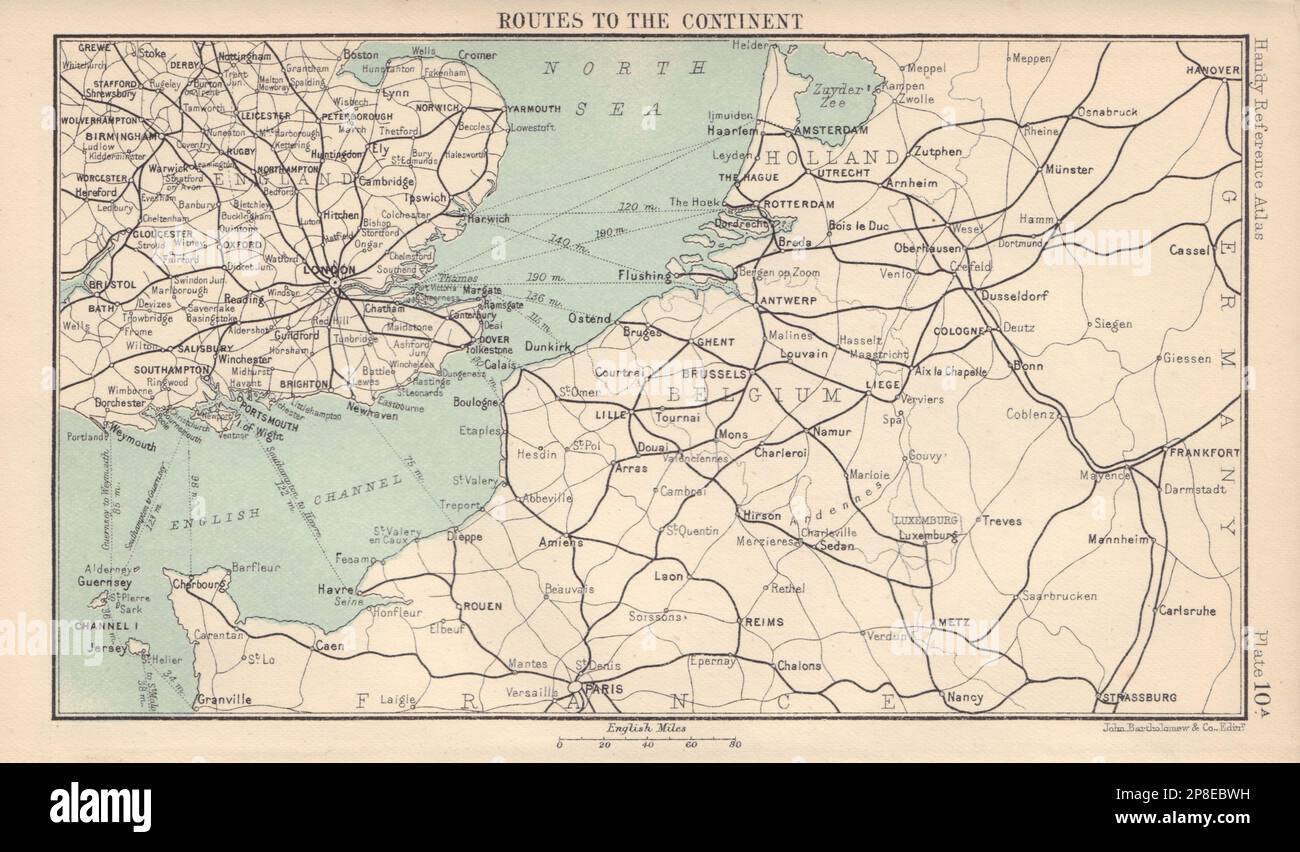 Rail routes to the Continent. English Channel. UK. BARTHOLOMEW 1898 old ...