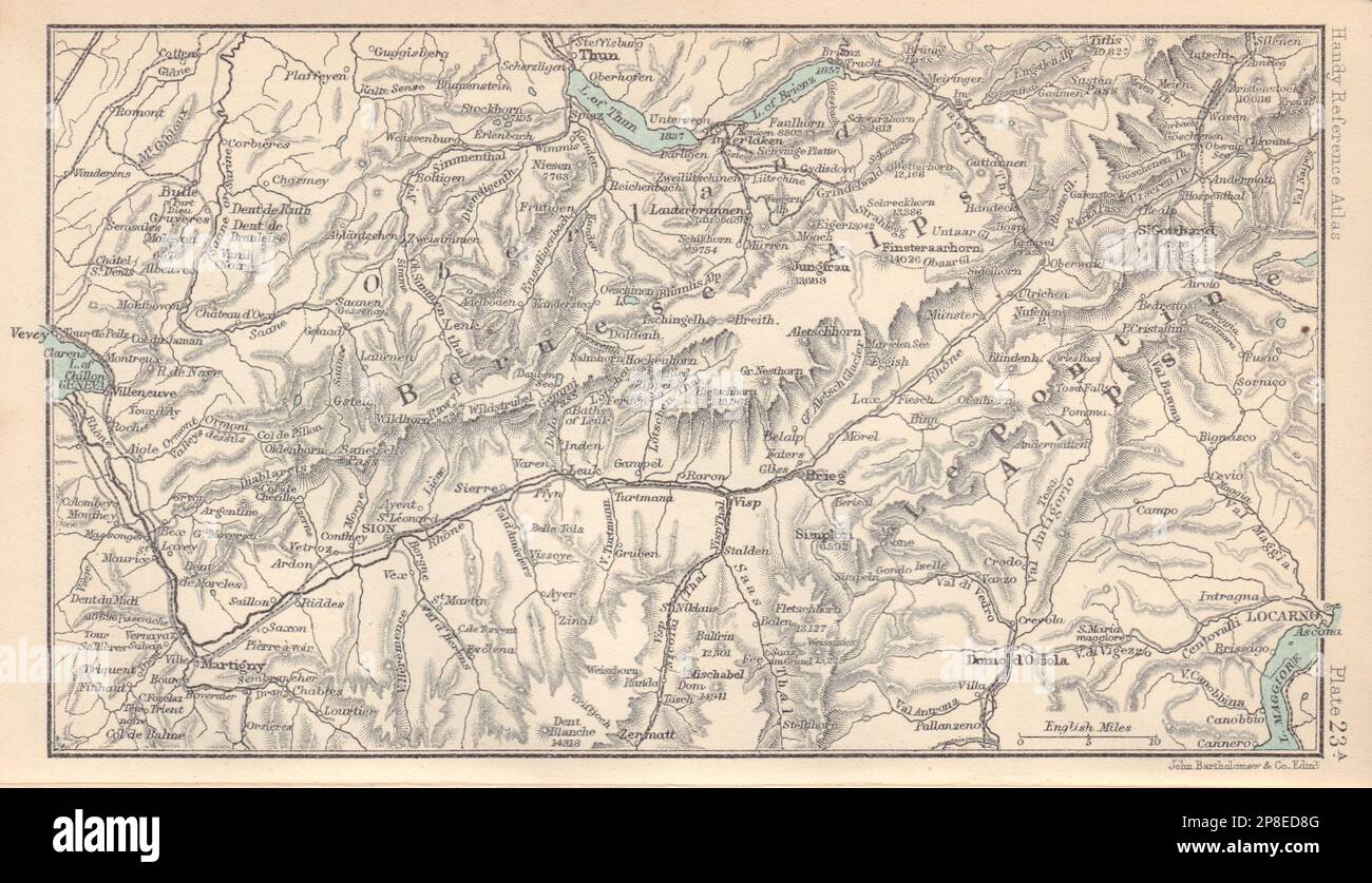 Bernese Alps. Lepontine Alps. Sion Thun Locarno. Switzerland 1898 old ...