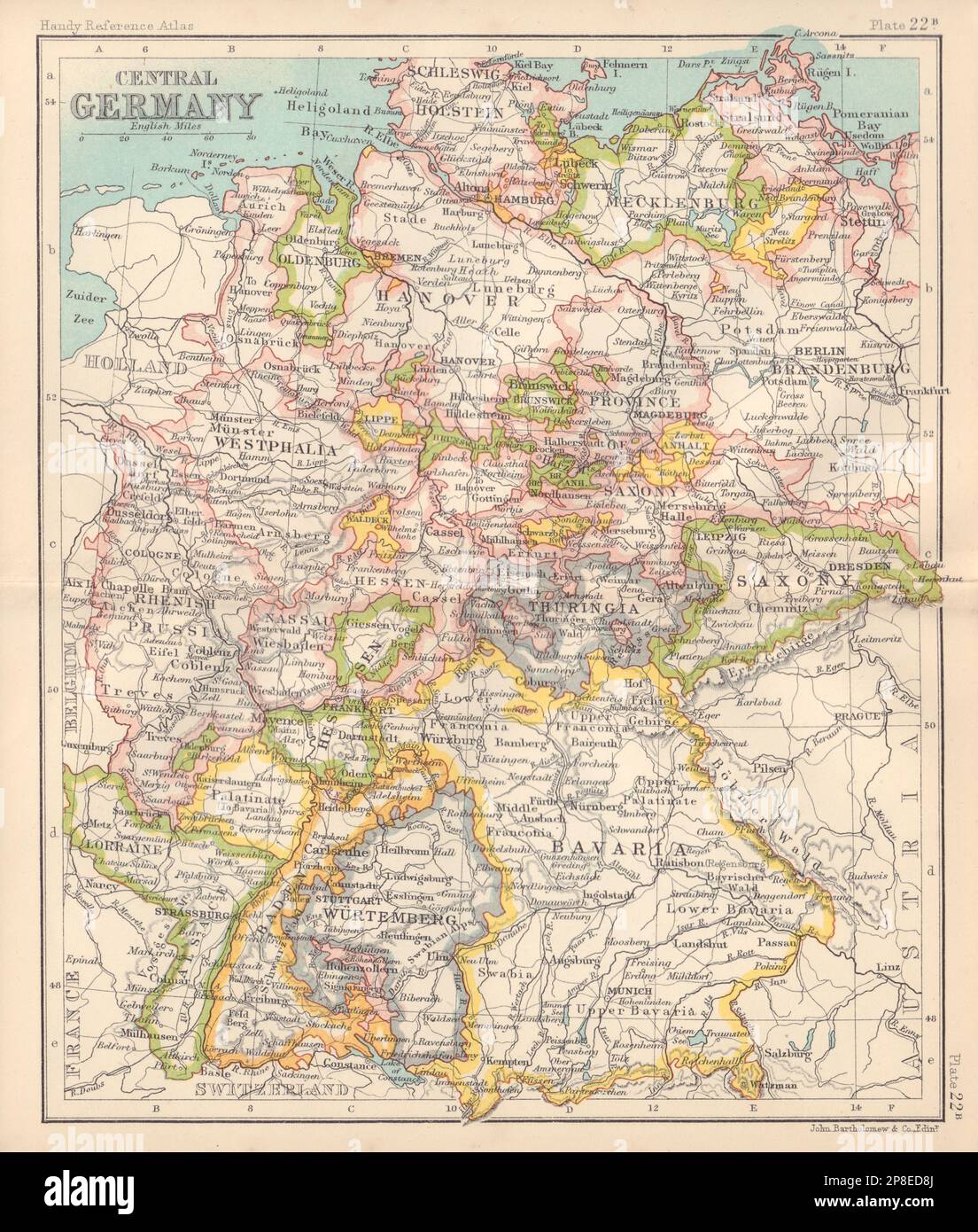 Central Germany showing states. BARTHOLOMEW 1898 old antique map plan ...