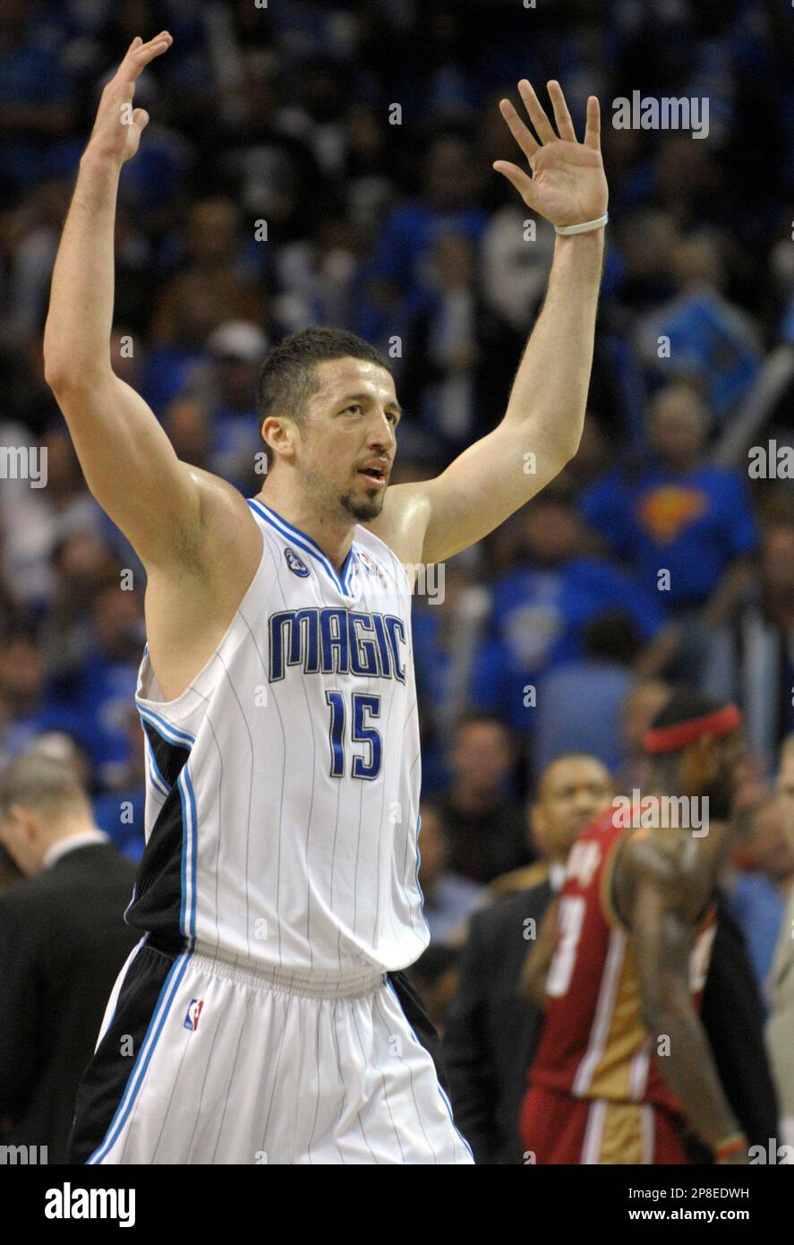 Orlando Magic forward Hedo Turkoglu, of Turkey, celebrates during a ...