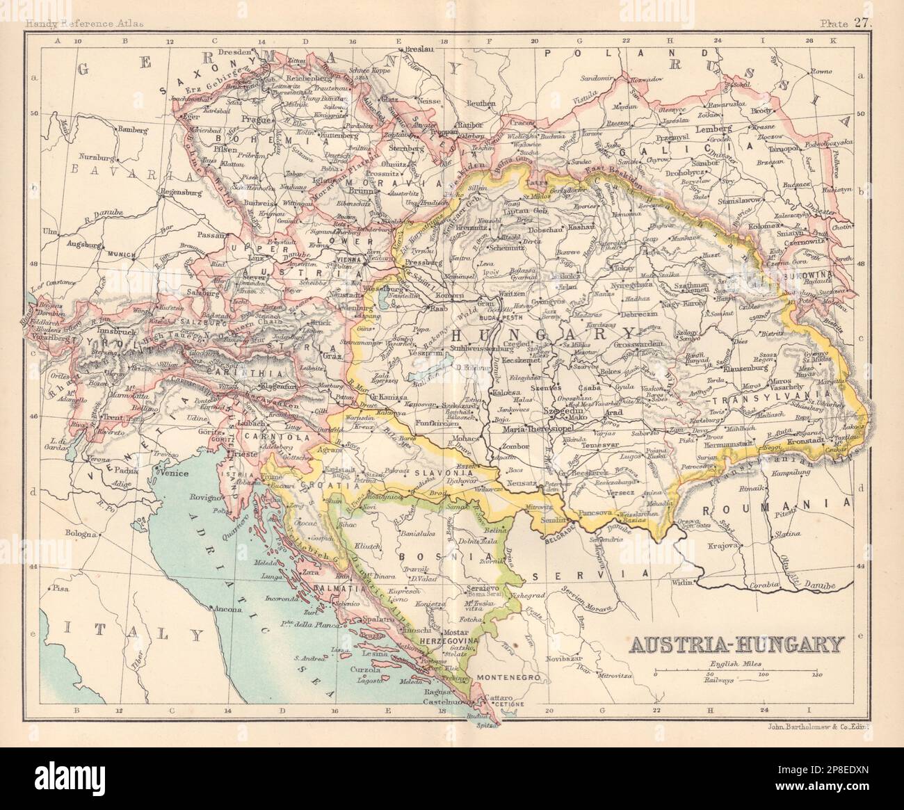 Austria-Hungary. Bosnia Croatia. BARTHOLOMEW 1898 old antique map plan ...