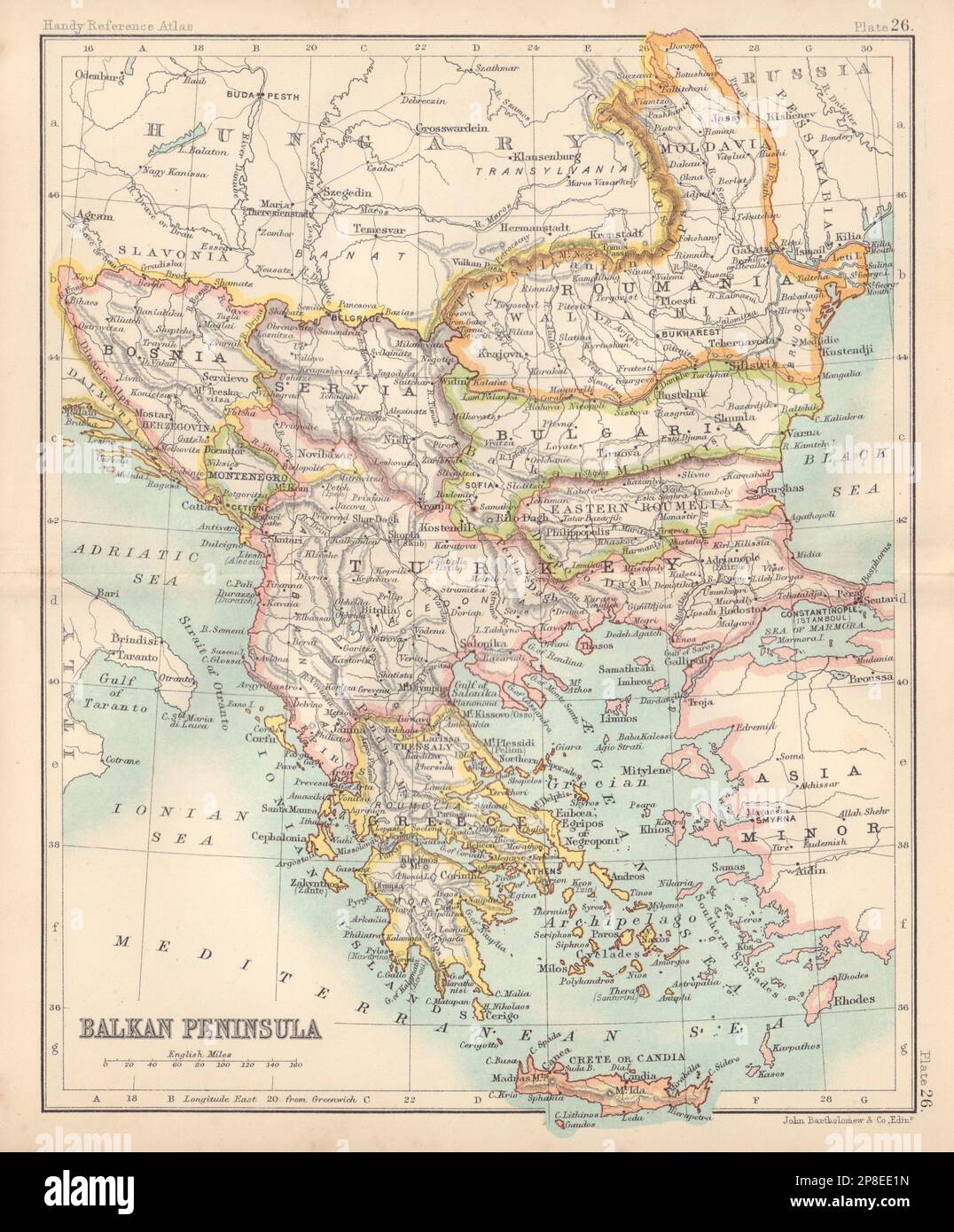 Balkan Peninsula. Eastern Roumelia Servia Turkey in Europe. Greece 1898 ...