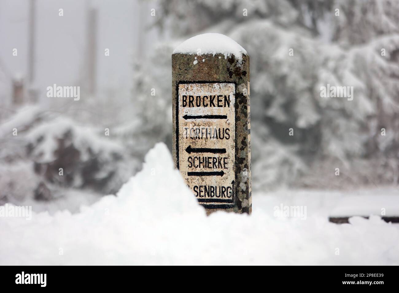Schierke, Germany. 09th Mar, 2023. View of a marker on the wintry ...