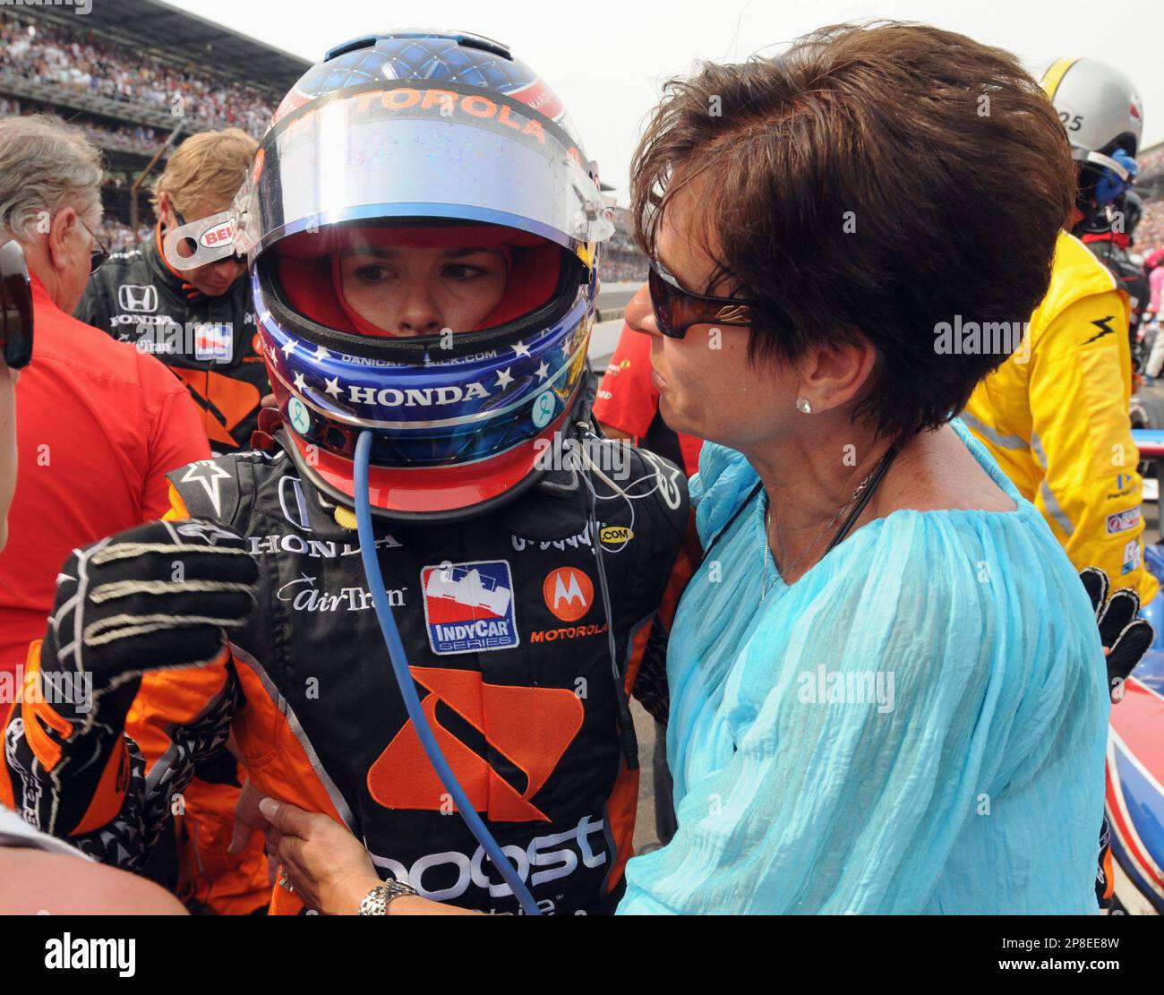 Bev Patrick, mother of Danica Patrick, talks with her daughter after ...