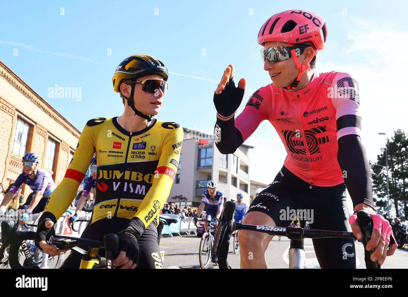 Danish Jonas Vingegaard of Jumbo-Visma and US' Neilson Powless of EF ...