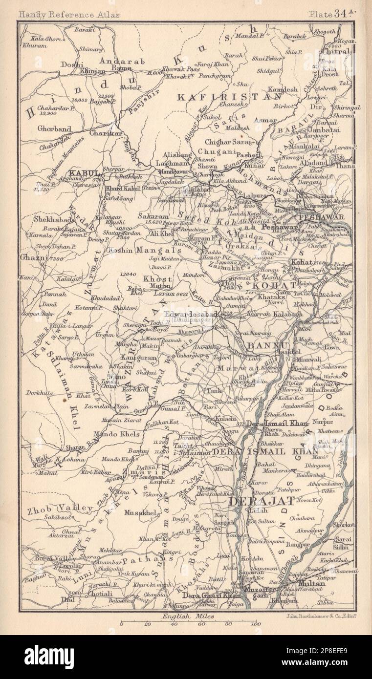 Derajat Kabul Peshawar Multan. Afghanistan Pakistan. BARTHOLOMEW 1898 ...