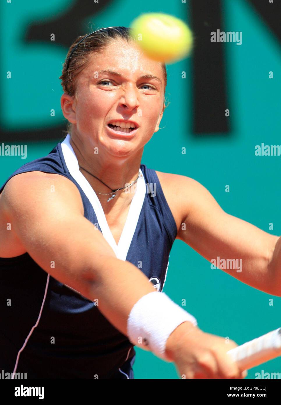 Italy's Sara Errani backands to Serbia's Ana Ivanovic at the Roland ...