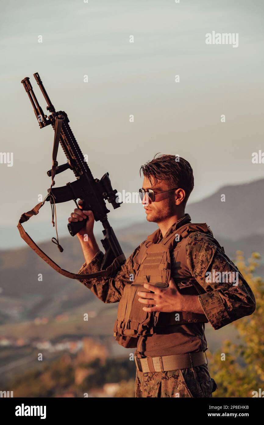 Soldier portrait on sunset local hero urban legend authentic Stock ...