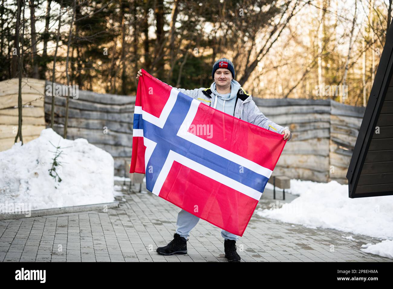 Norwegian people hold flag hi-res stock photography and images - Alamy