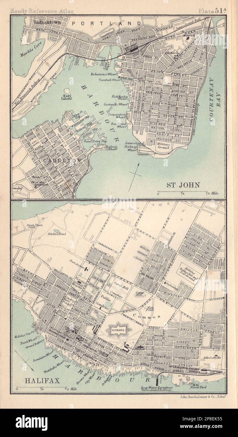 Halifax & St. John town/city plans. Canada. BARTHOLOMEW 1898 old ...