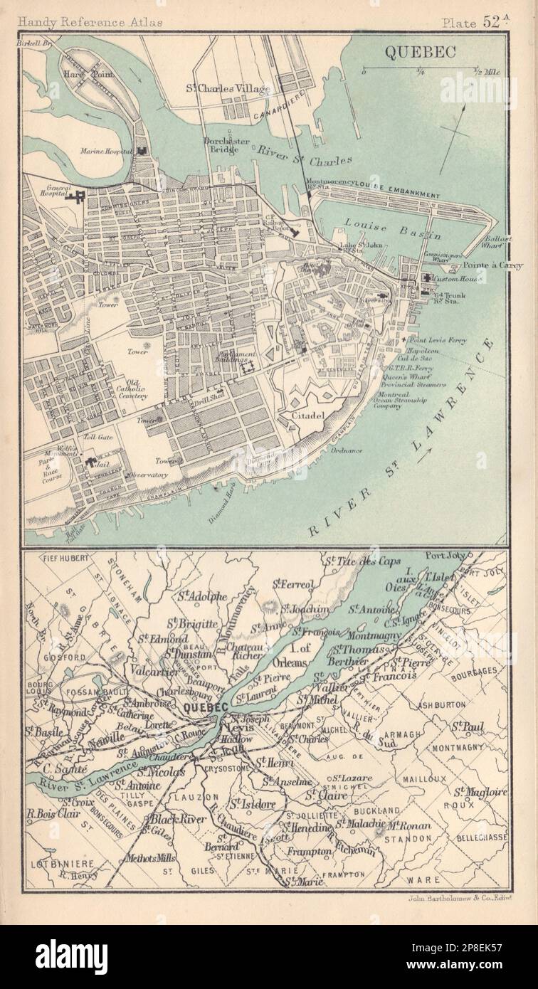 Quebec City plan and environs. Canada. BARTHOLOMEW 1898 old antique map ...