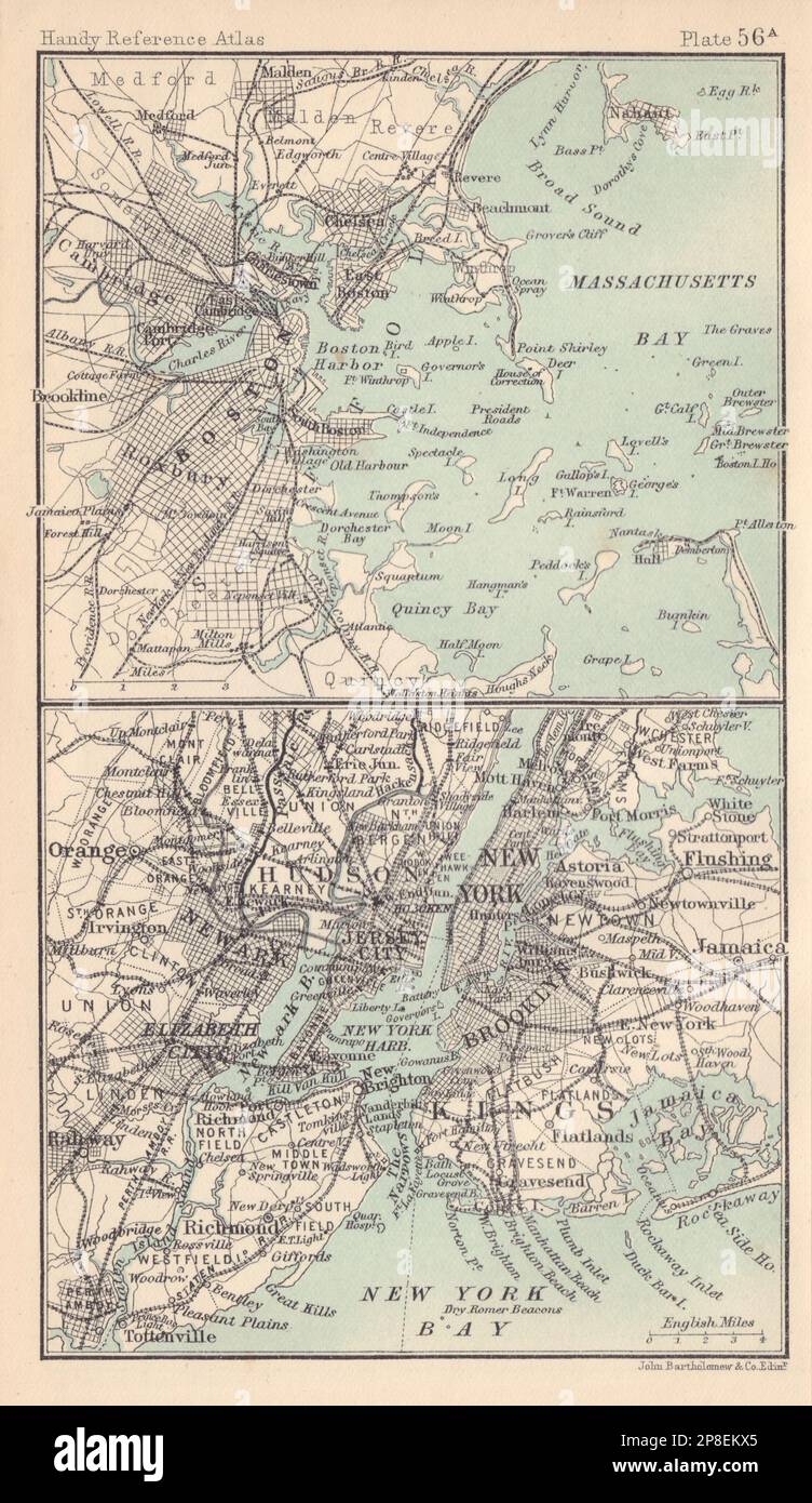 Environs of New York City. Massachusetts. BARTHOLOMEW 1898 old antique ...