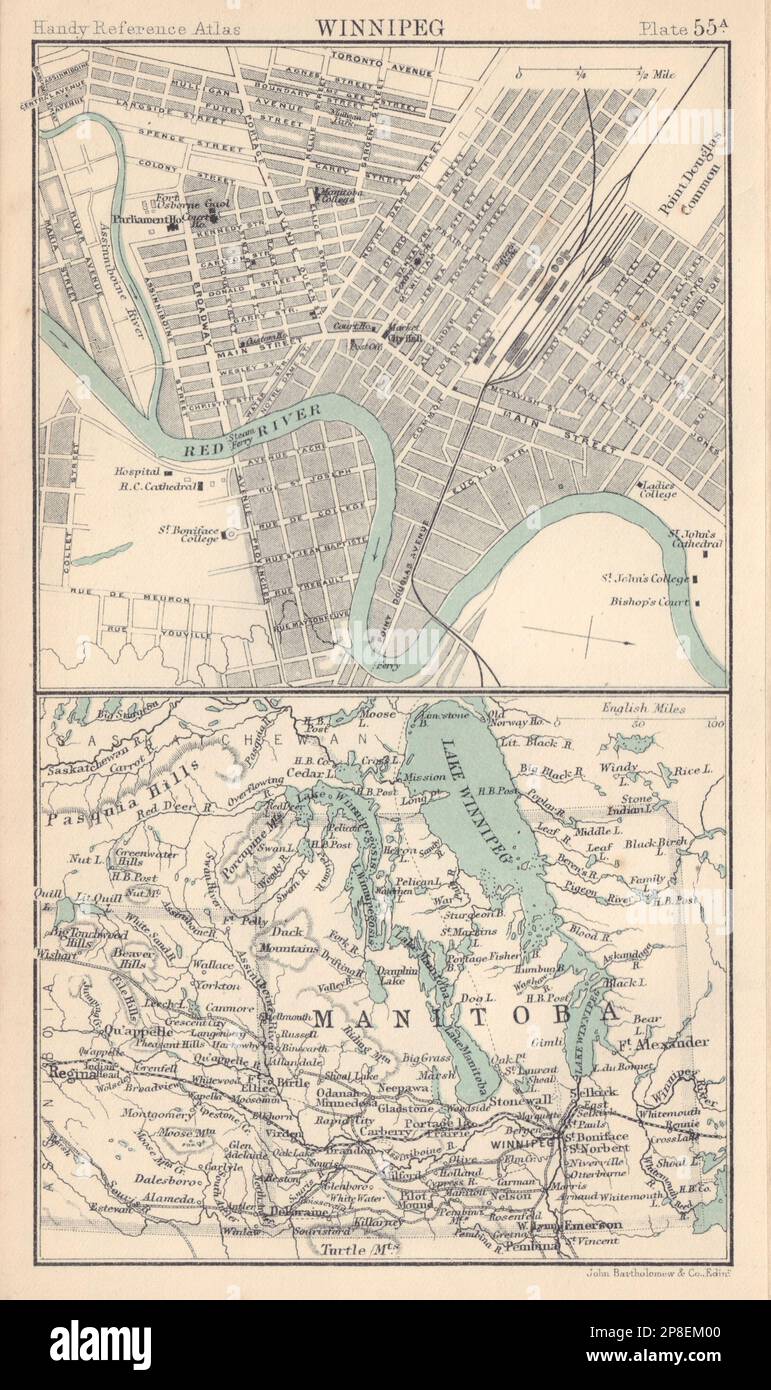 Winnipeg town/city plan. Manitoba postage stamp province. Canada 1898 ...