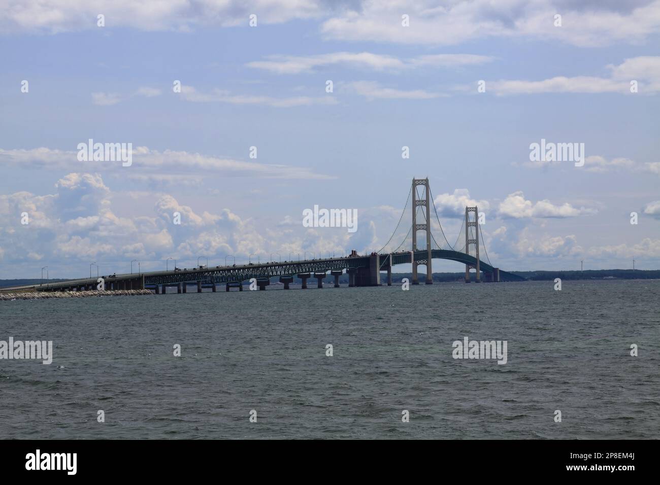 A long bridge connecting the upper and lower peninsula of Michigan ...