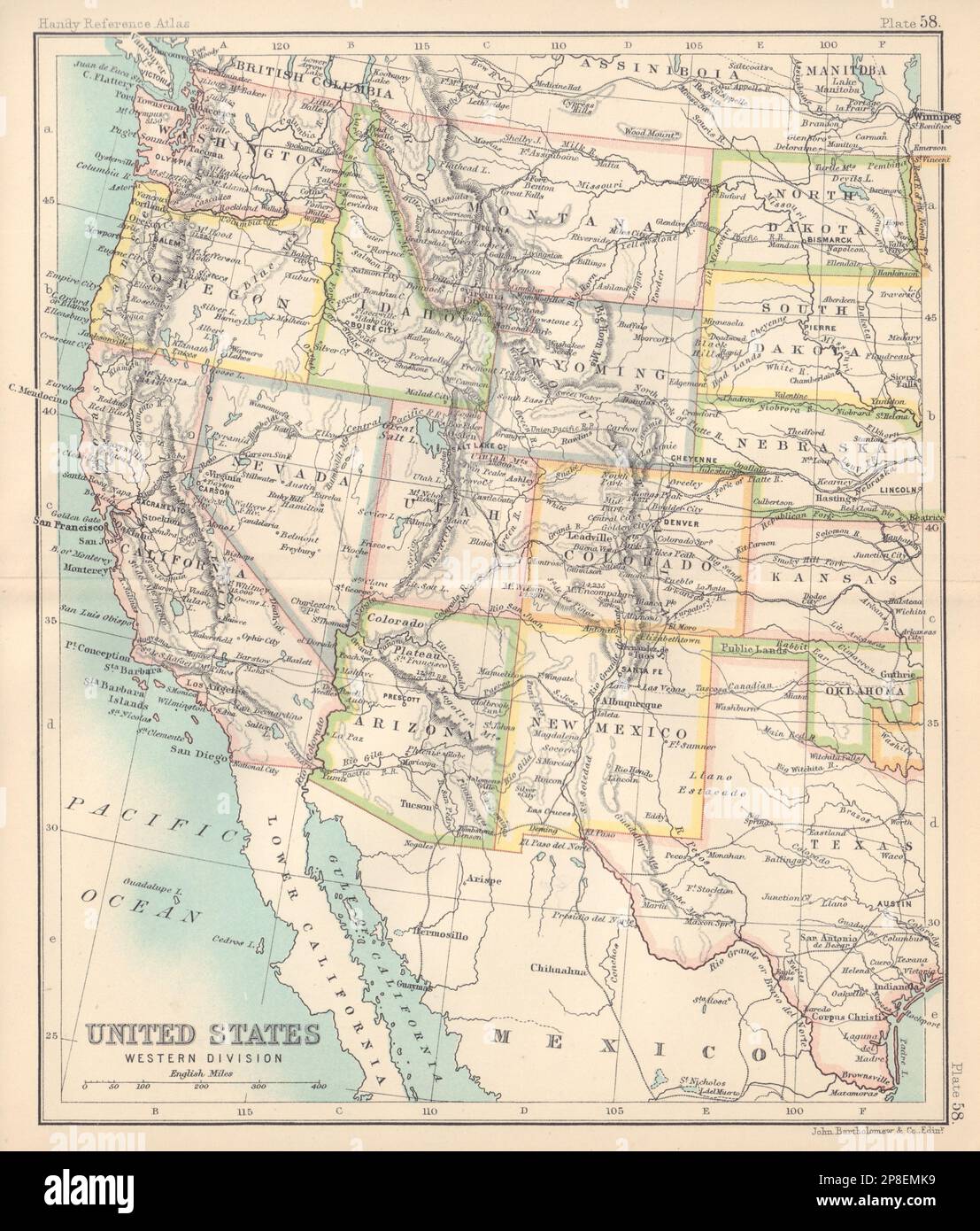 United States Western Division. USA. BARTHOLOMEW 1898 old antique map ...