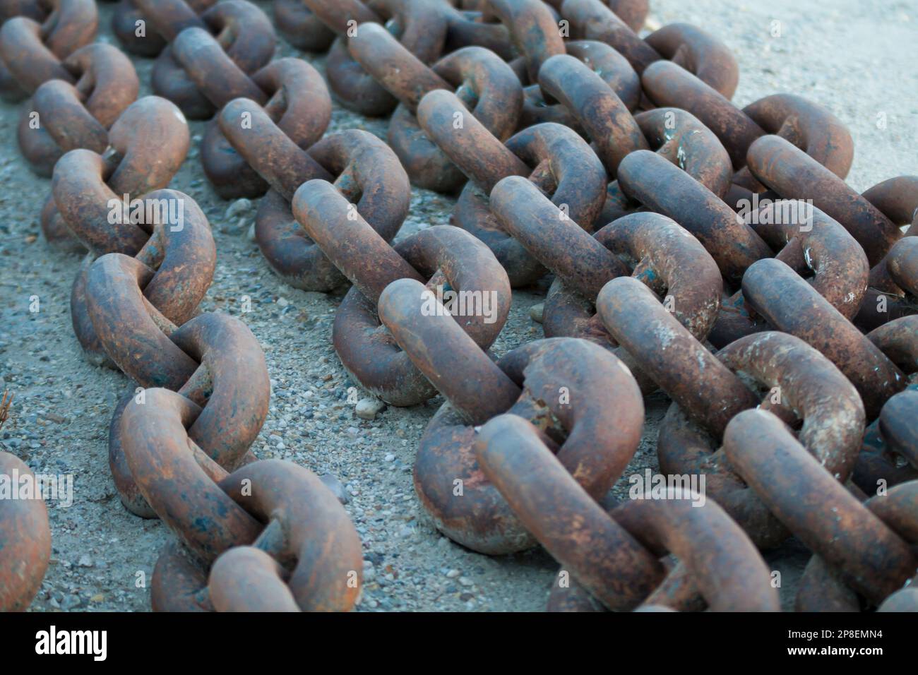 Close-up of ship's anchor chains on a habour Stock Photo - Alamy