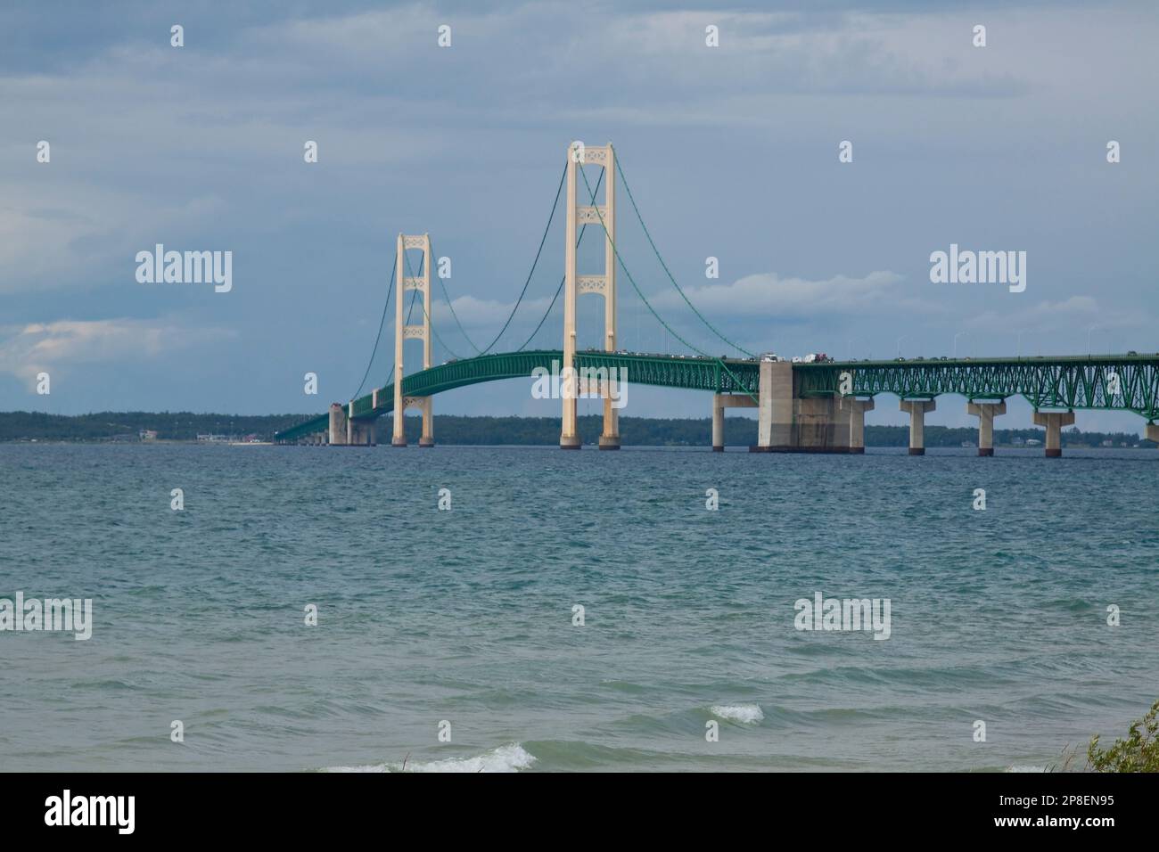 A long bridge connecting the upper and lower peninsula of Michigan ...