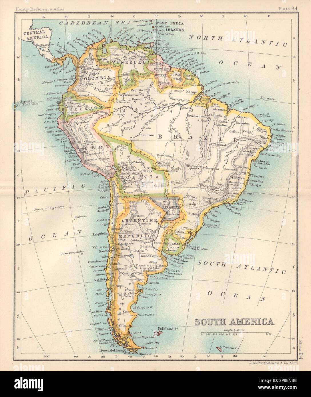 South America. Brazil Bolivia &c. BARTHOLOMEW 1898 old antique map plan ...