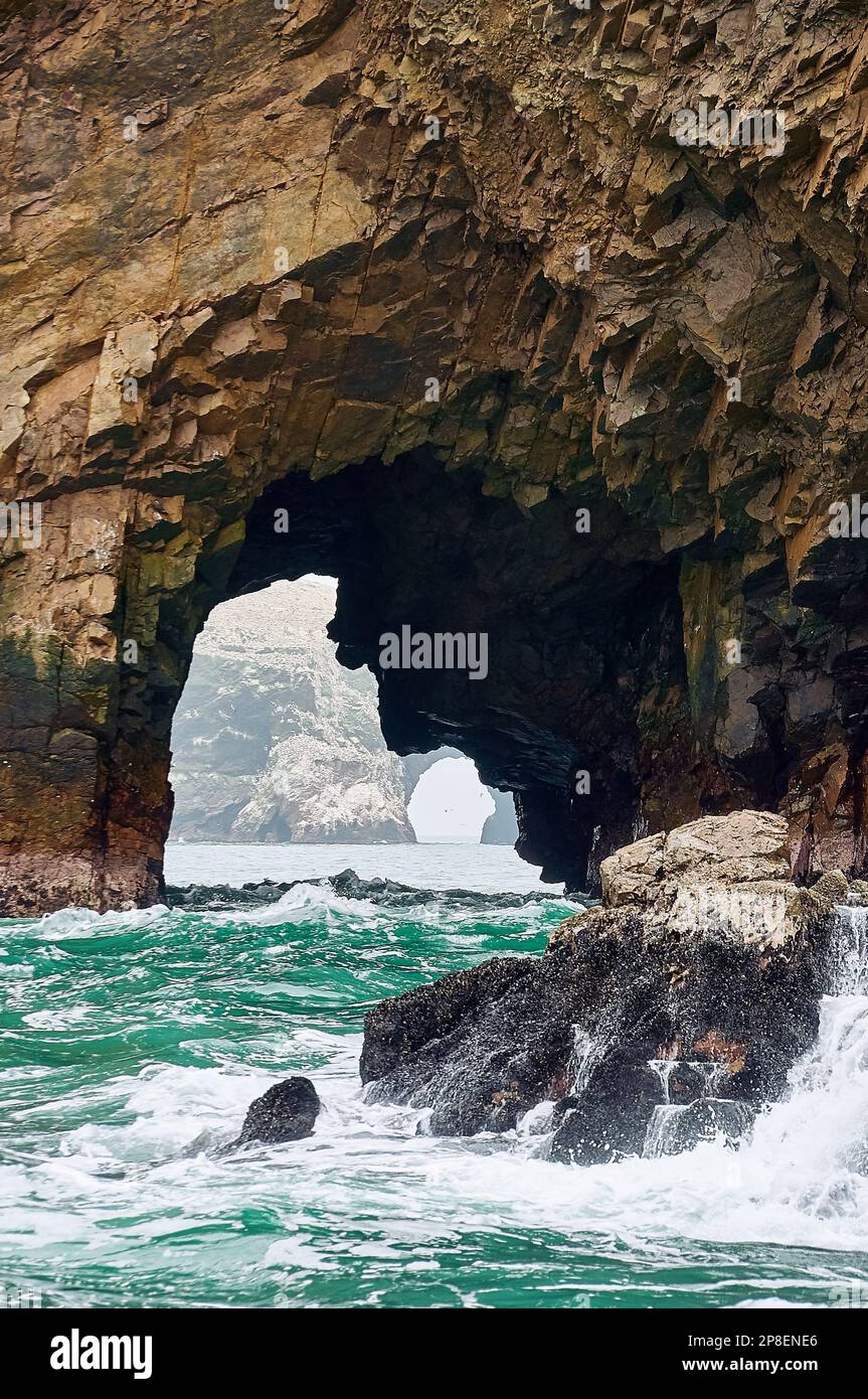 Close-up of coastal arches, Islas Ballestas, Paracas National Park ...