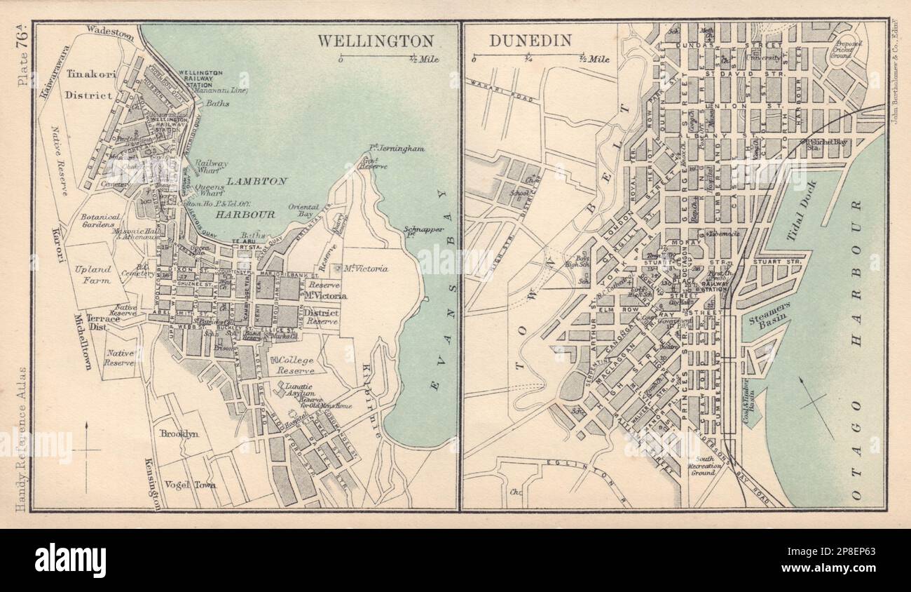 Town/city plans of Wellington & Dunedin. New Zealand. BARTHOLOMEW 1898 ...