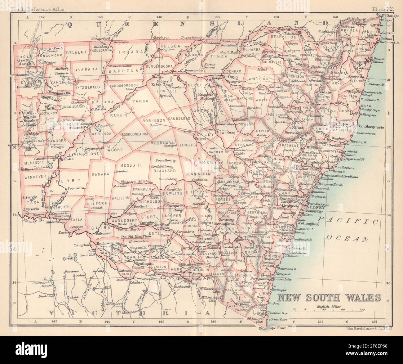 New South Wales state map. BARTHOLOMEW 1898 old antique vintage plan ...