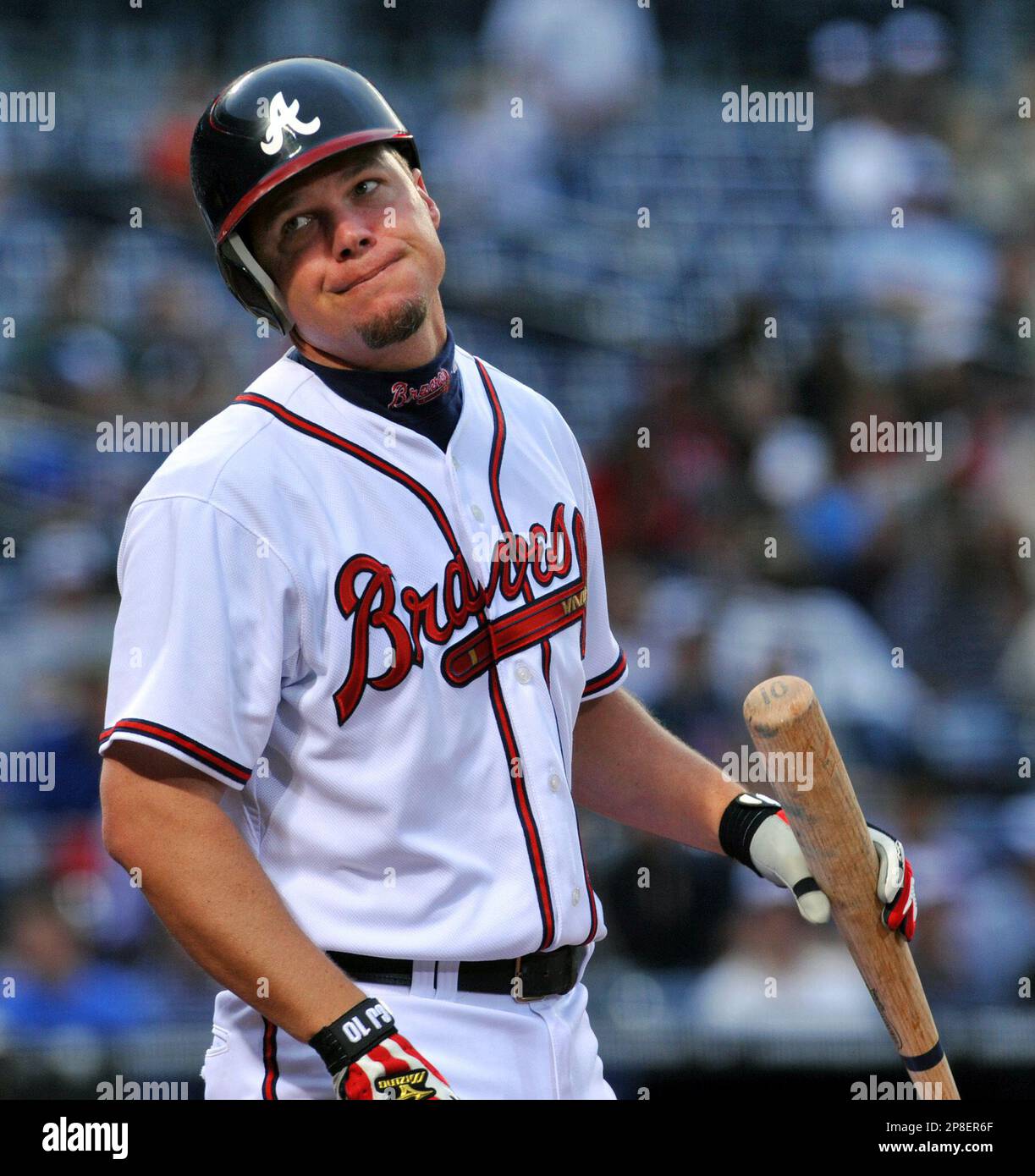 Atlanta Braves' Chipper Jones reacts after striking out during the ...