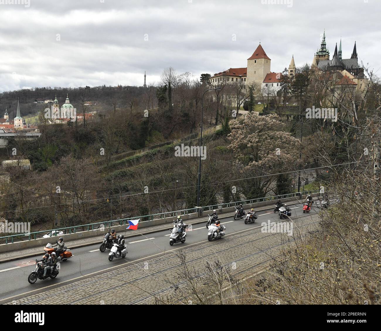 Prague, Czech Republic. 09th Mar, 2023. Motorcyclists ride through ...