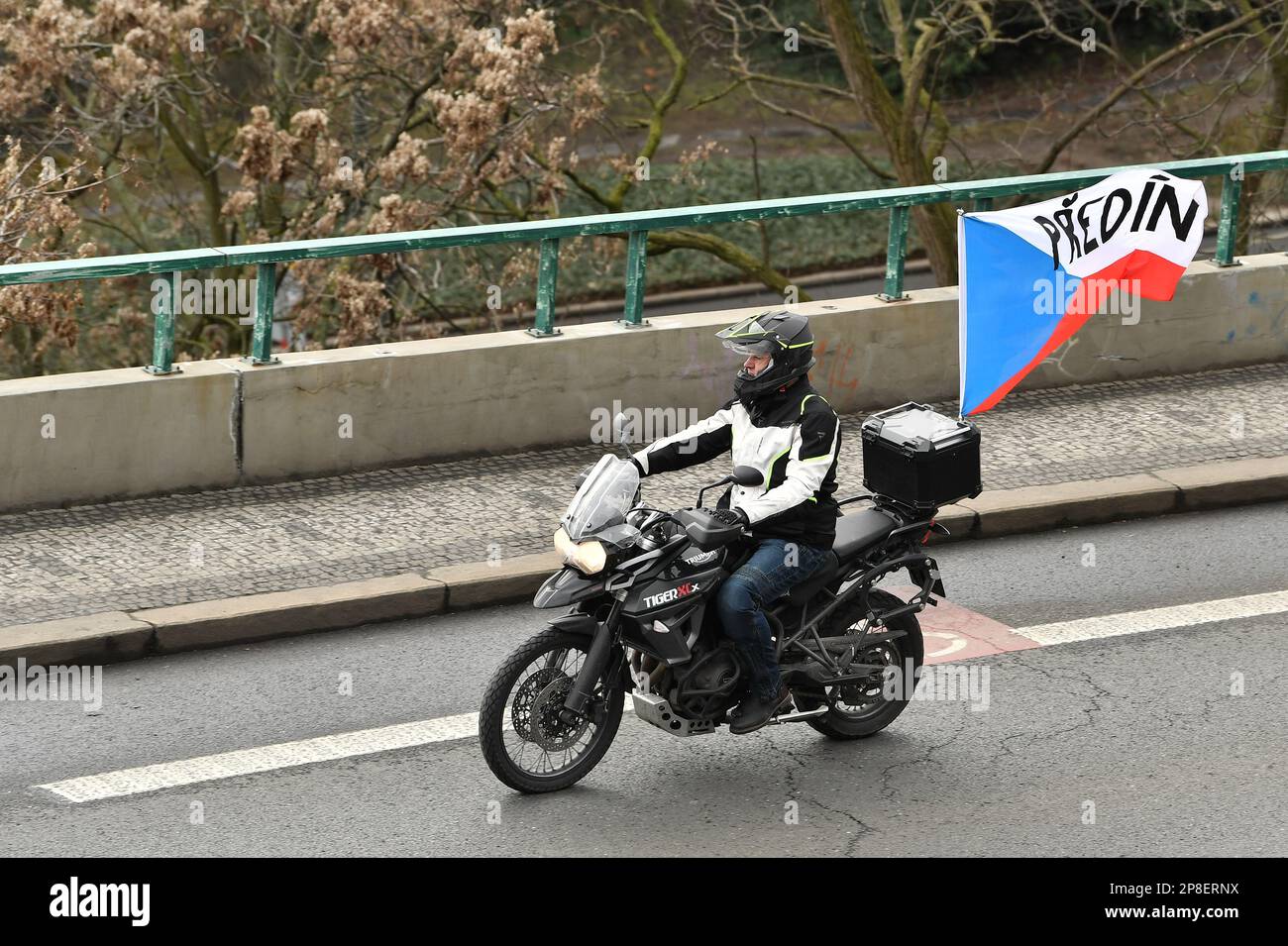 Prague, Czech Republic. 09th Mar, 2023. Motorcyclists ride through ...