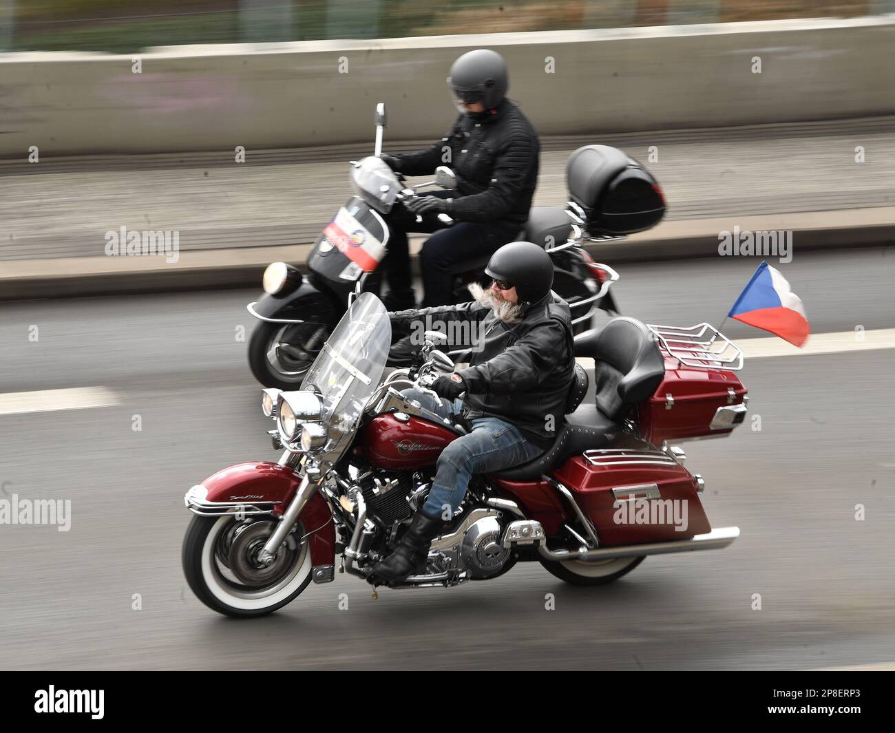Prague, Czech Republic. 09th Mar, 2023. Motorcyclists ride through ...