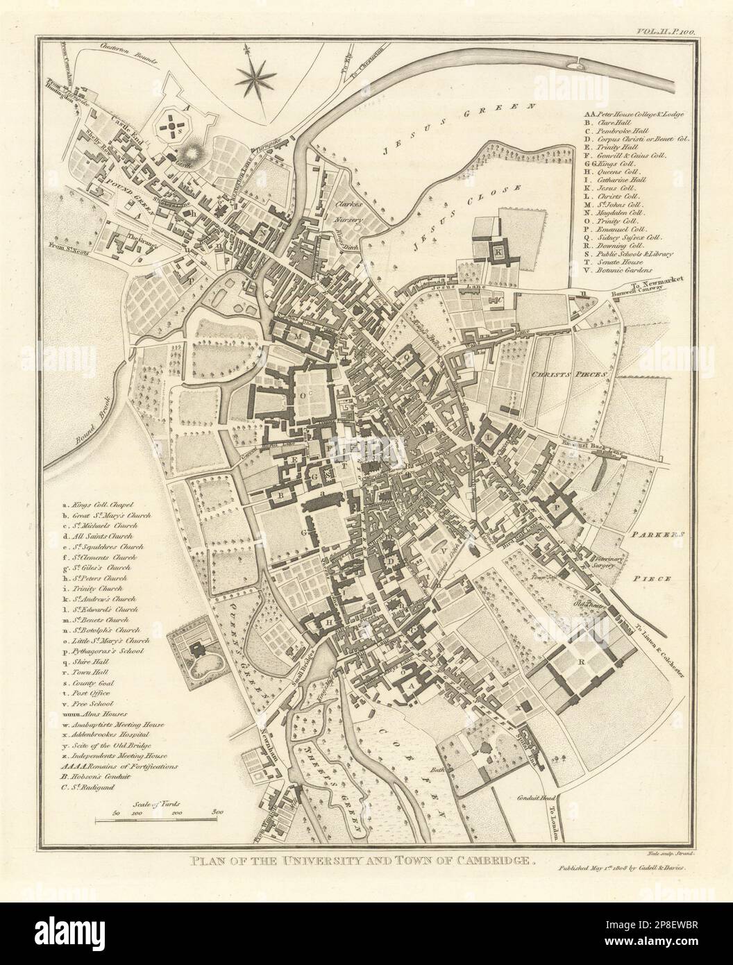 Plan of the University and Town of Cambridge by Samuel Neele 1810 old ...
