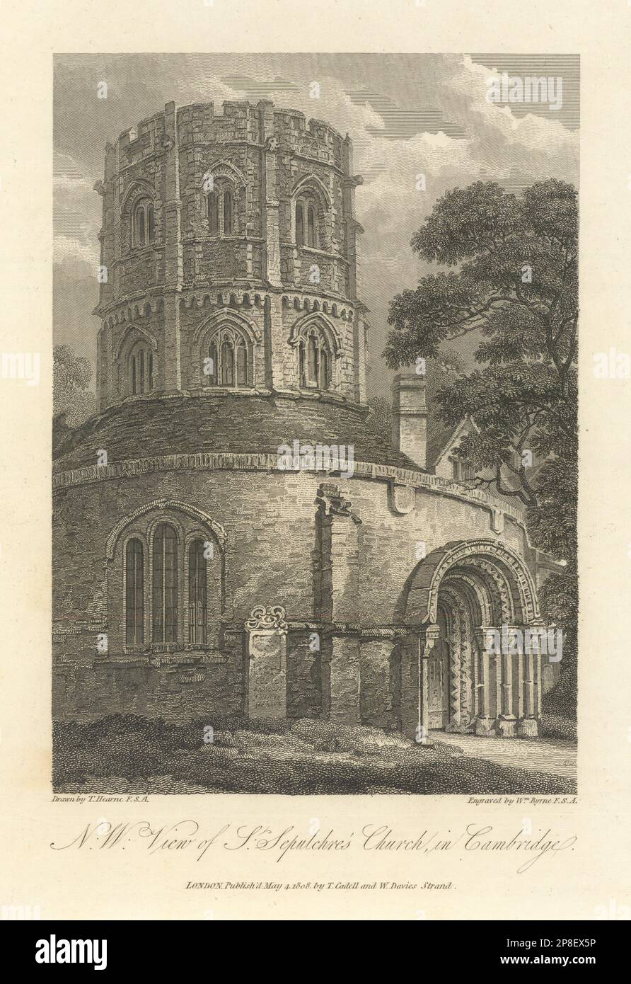 N.W view of St. Sepulchre's Church, in Cambridge. HEARNE 1810 old print ...