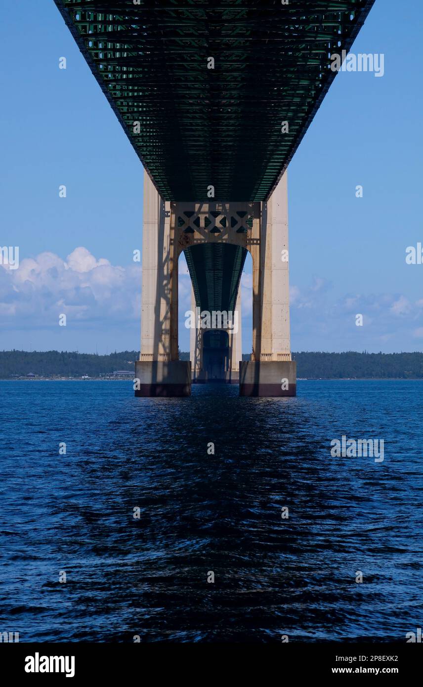 A view from under a large suspension bridge Stock Photo - Alamy