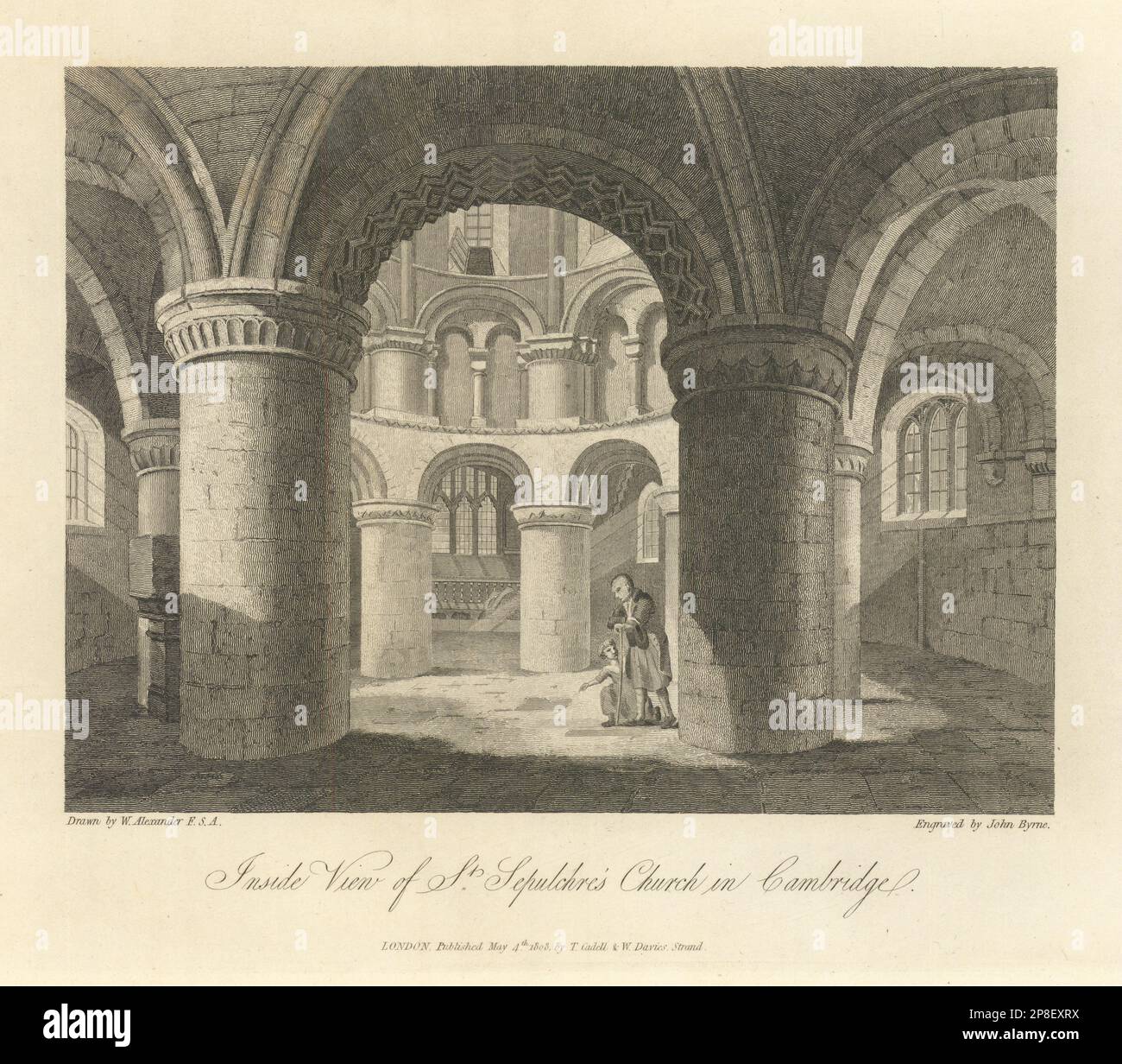 Inside view of St. Sepulchre's Church, in Cambridge. ALEXANDER 1810 old ...